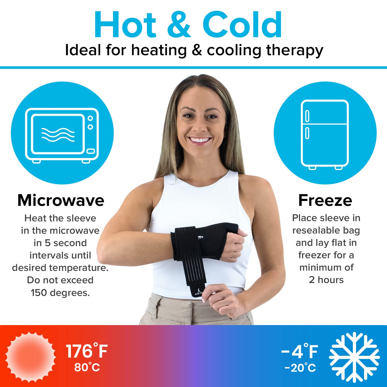 Arctic Flex Wrist Ice Pack Wrap - Gel Compression Support for Arthritis Hand & Thumb - Reusable Hot & Cold Therapy Brace for Pain Relief, Tendonitis, Carpal Tunnel, Tenosynovitis (Fits Left & Right)