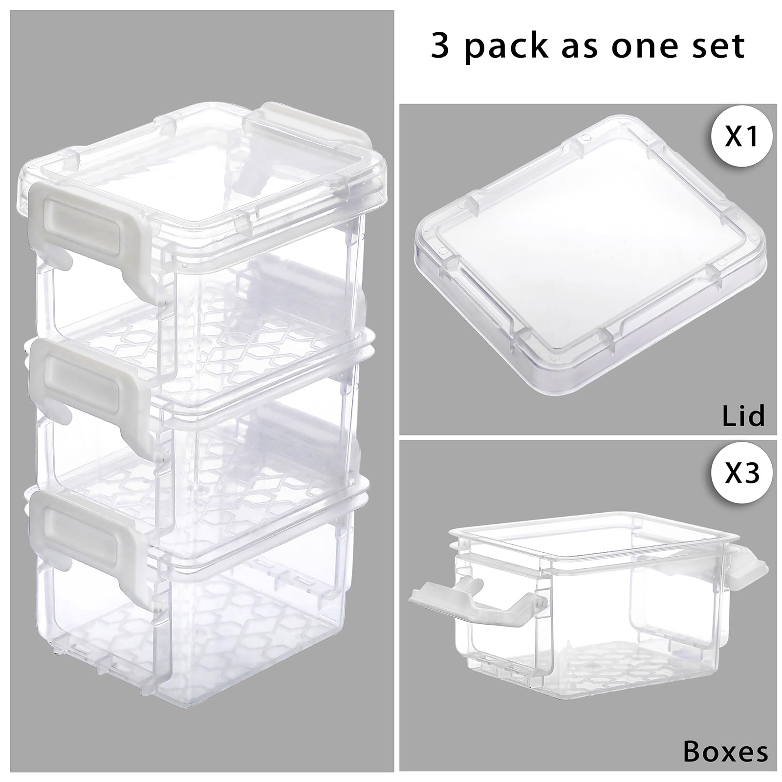BTSKY 18 Packs Small Storage Containers with Lids, Stackable 0.14 QT Storage Bins Plastic Mini Latch Box-3 Pack Mini Boxes with 1 Lid,Clear Craft Organizer Box for Beads Jewelry Hair Accessory,White