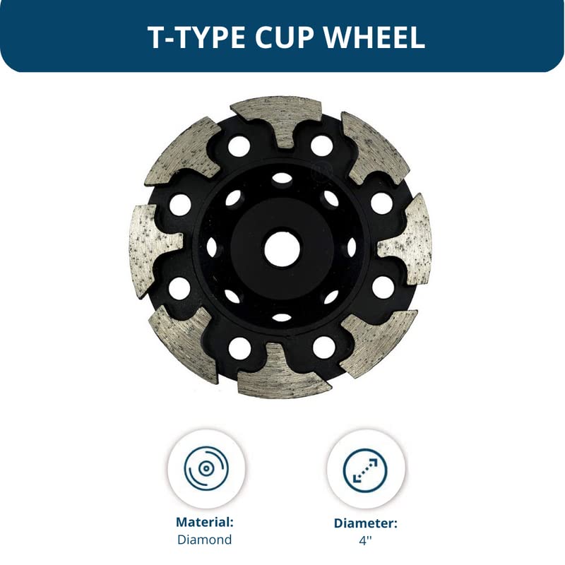 Benchmark Abrasives 4โ Threaded T-Type Diamond Grinding Cup Wheel for Angle Grinder with 5/8"-11 Arbor Hole Use on Concrete, Granite, Marble, Masonry, Natural Stone (4โ)