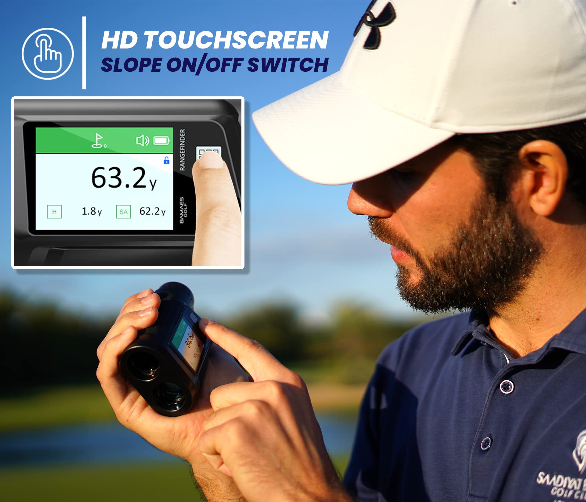 BAMAES Golf Rangefinder with Slope and HD Touchscreen - 650 Yard Range 6X Magnification - Flag Lock & Vibration - USB Rechargeable - Memory Storage - Voice Broadcasting - Professional Distance Finder