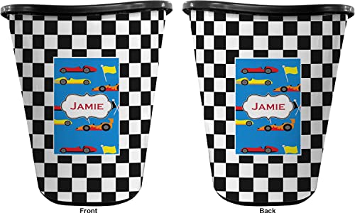 RNK Shops Checkers & Racecars Waste Basket - Double Sided (Black) (Personalized)