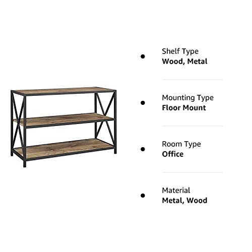Walker Edison 2 Tier Open Shelf Industrial Wood Metal Bookcase Tall Bookshelf Home Office Storage, 40 Inch, Barnwood