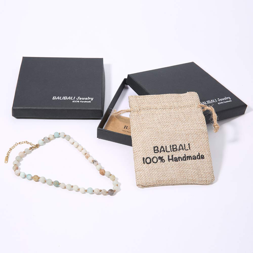 BALIBALI Semi Precious Stone Beaded Choker Necklace 14K Gold Plated Natural Stone Double Strand Necklace Layered Short Necklaces