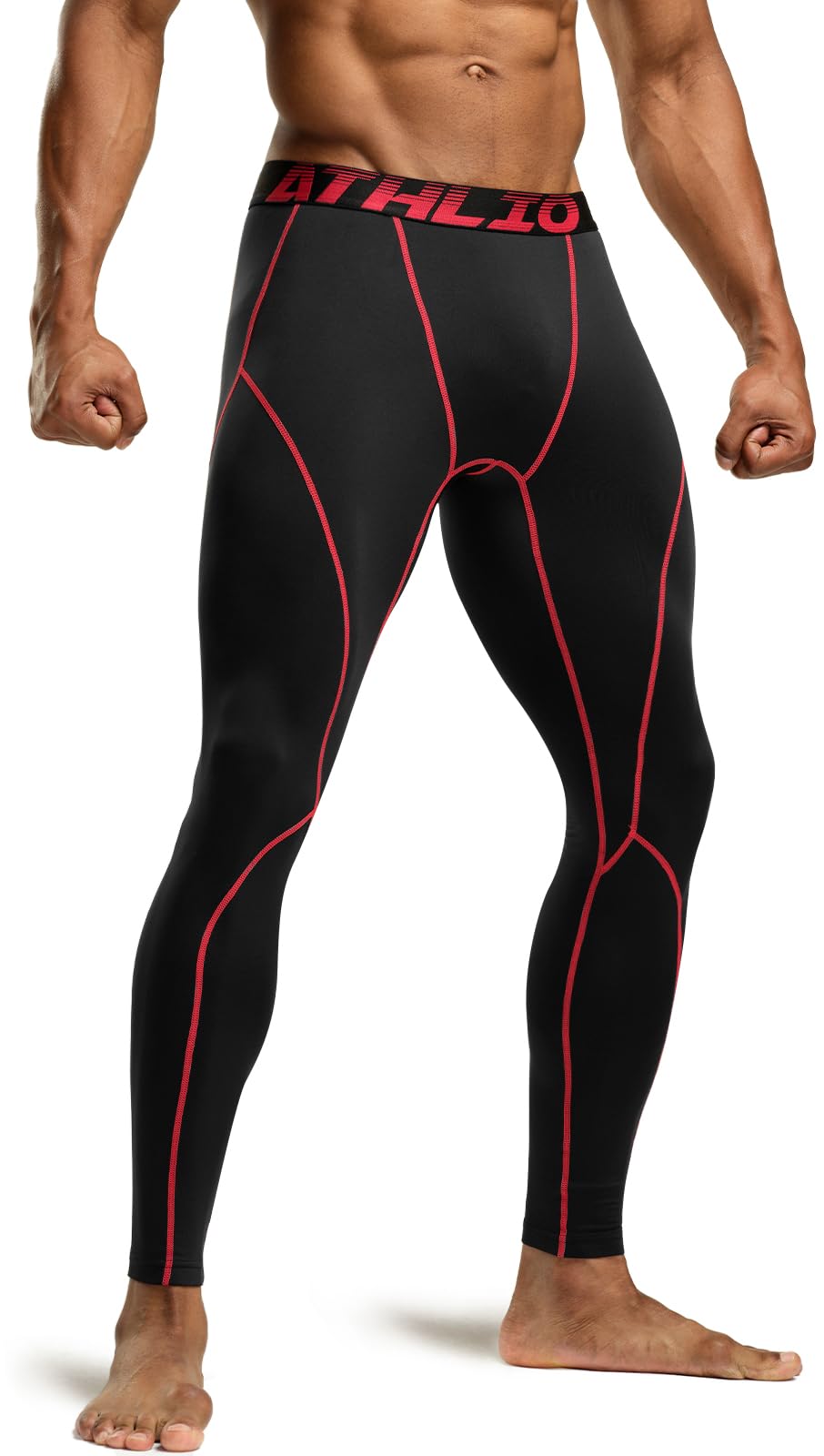ATHLIO Men's Thermal Compression Pants, Athletic Running Tights & Sports Leggings, Wintergear Base Layer Bottoms, 3pack Thermal Pants Black/Black & Red/Charcoal, X-Large