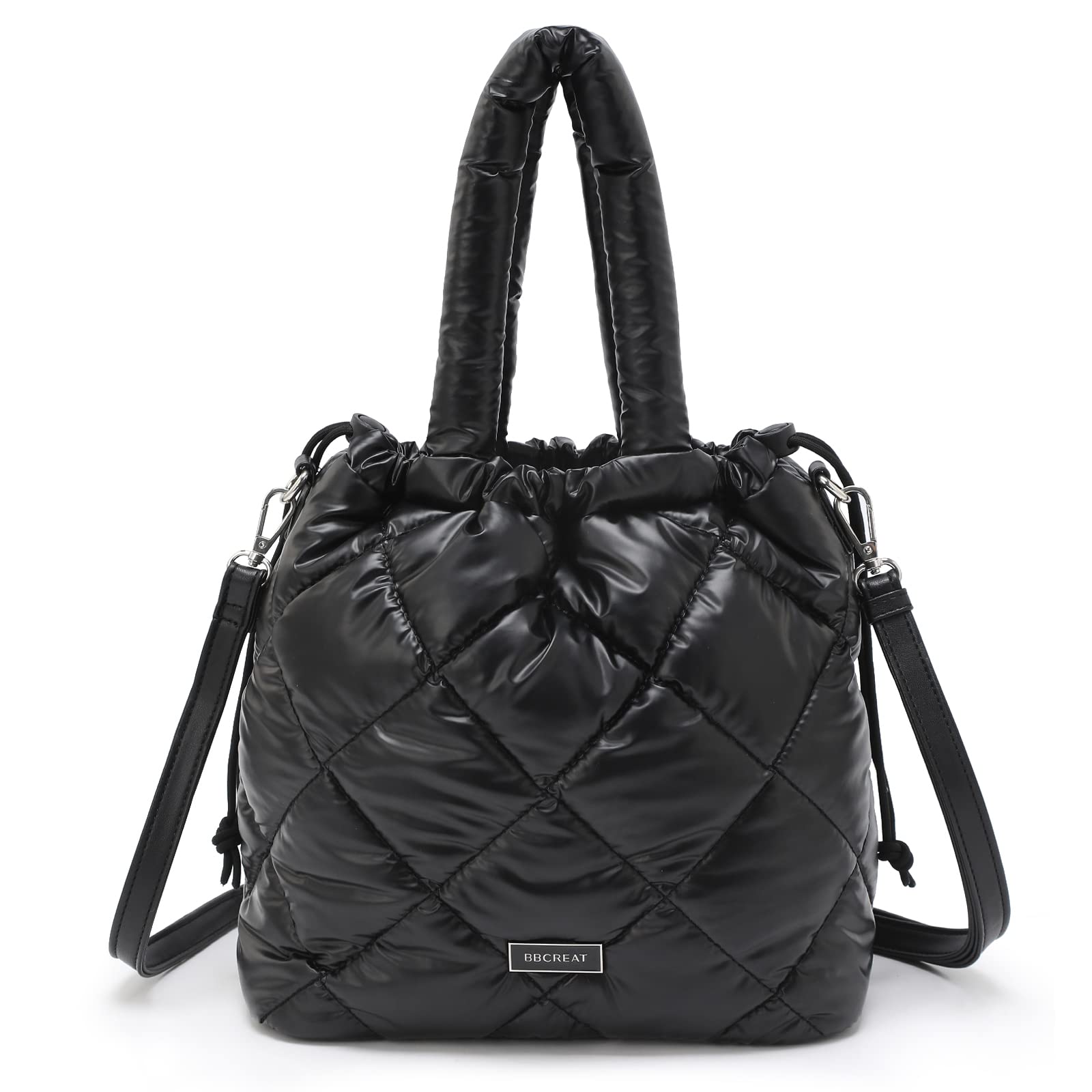 BBCREAT Puffer Bag, Quilted Crossbody Bags for Women Drawstring Puffer Tote bag Trendy Waterproof Shoulder Bag Lightweight Puffer Purse(Black)