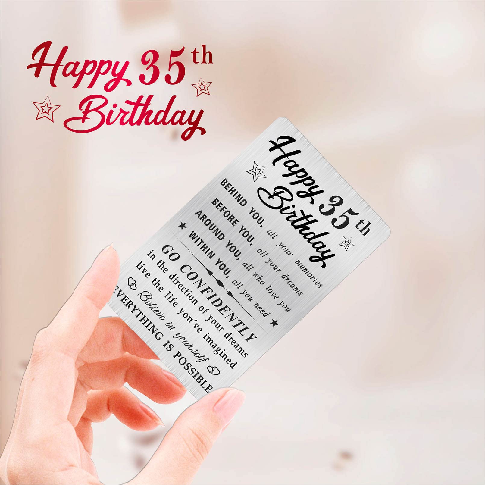 MOQIYXL Happy 35th Birthday Card for Men Women, Small Engraved Wallet Card for 35 Year Old Birthday Gifts