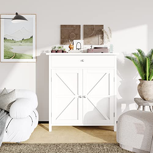 Irontar Bathroom Cabinet, Freestanding Bathroom Storage Cabinet with Drawer and Adjustable Shelf, Kitchen Cupboard, Floor Cabinet for Bathroom, Home Office, Entryway, White CWG008W