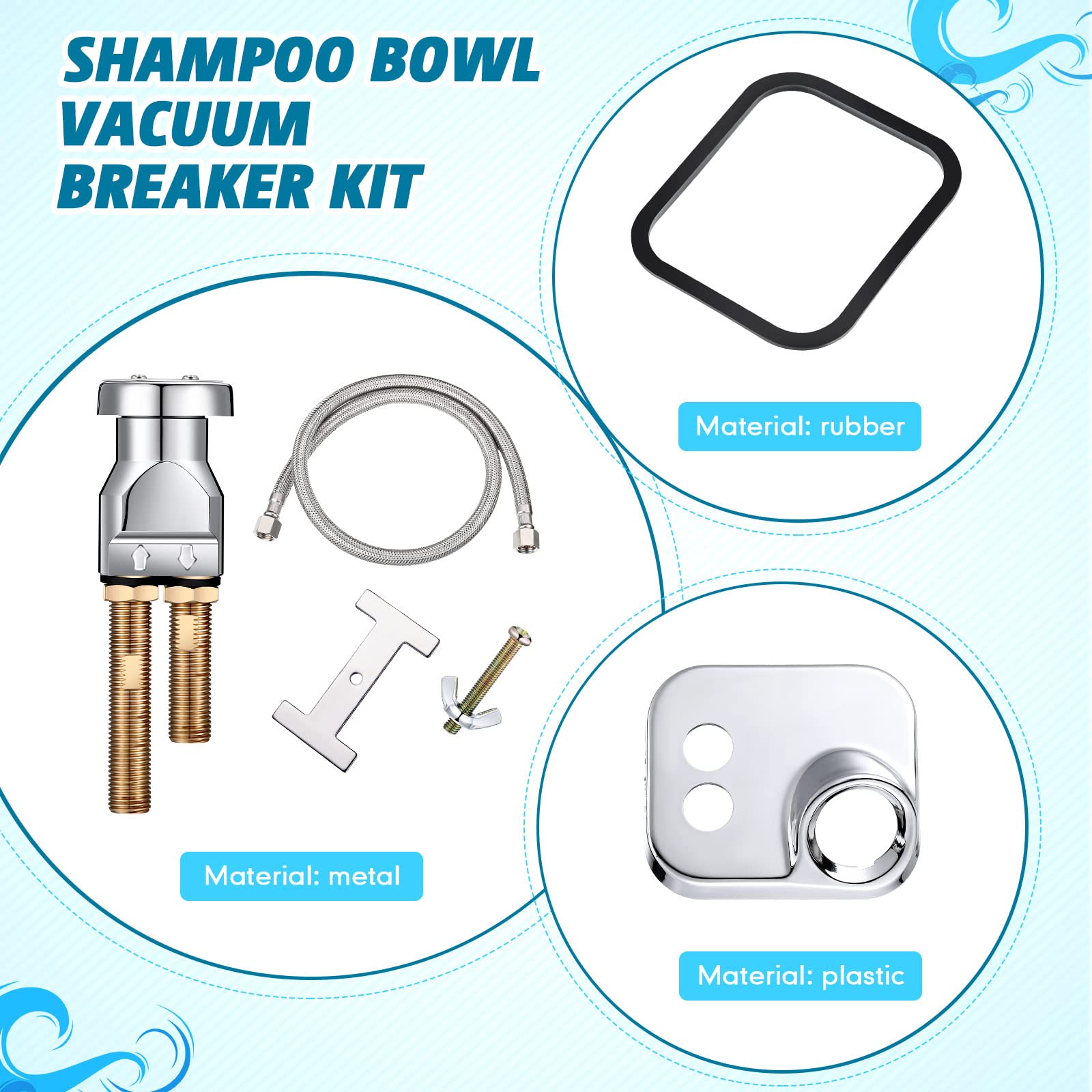 Hortsun Shampoo Bowl Vacuum Breaker Kit, Hardware Handle, 7 Pcs Stainless Steel, Chromium Plated Brass, 31 inches, for Salon Sink Parts Replacement