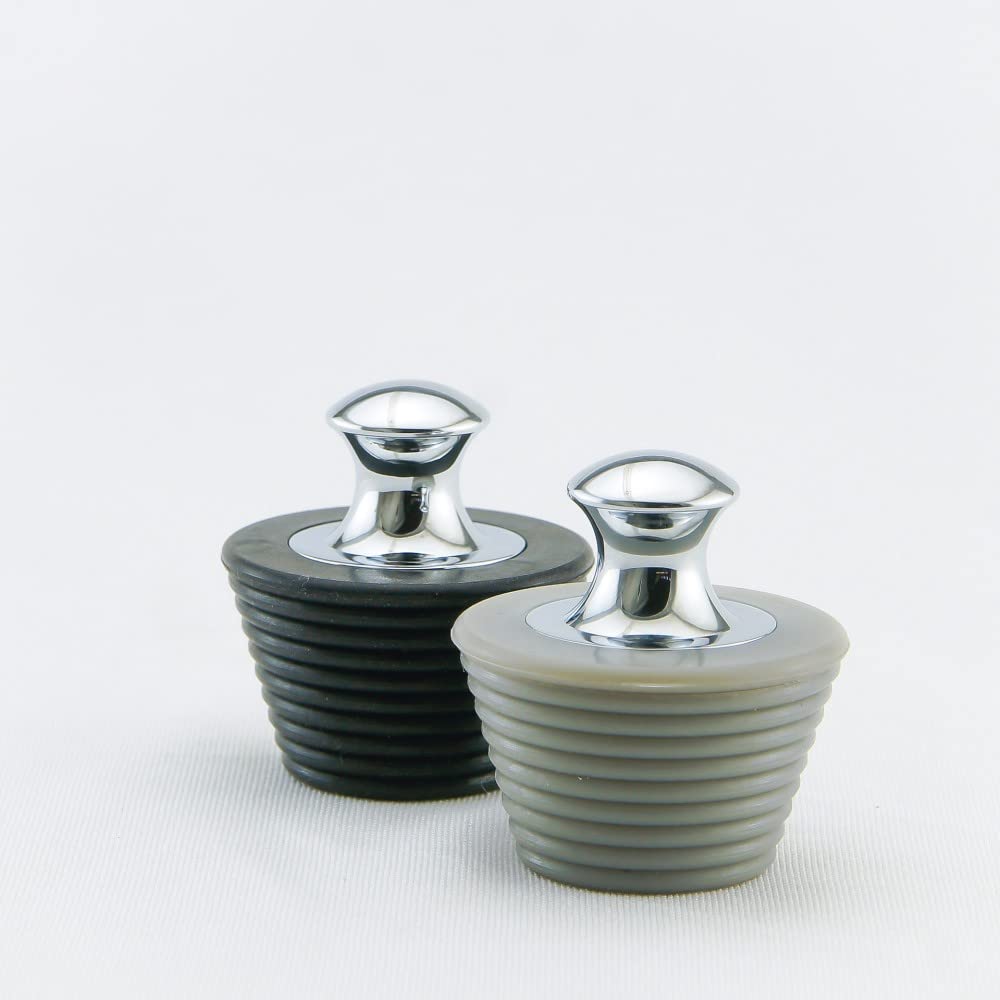 Jeeje 2 Pack Bathtub Stoppers Universal Drain Plug Silicone Tub Stopper with Brass Handle for Kitchen Bathroom Sink Washbasin Accessories Easy to Use (Black and Grey)