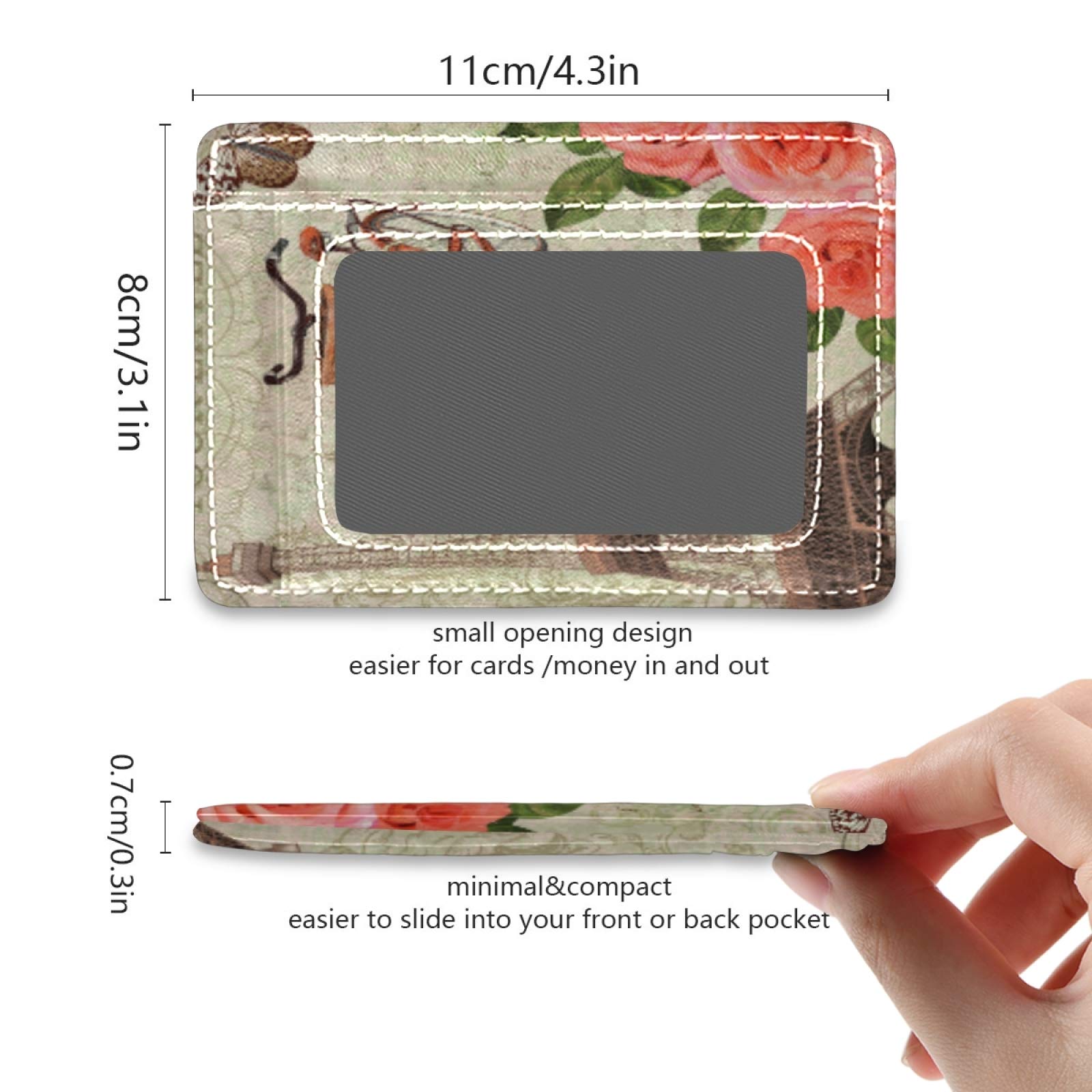 Linomo Thin leather Card Holder and Money Clip Vintage Eiffel Tower Wallet RFID Blocking for Men & Women