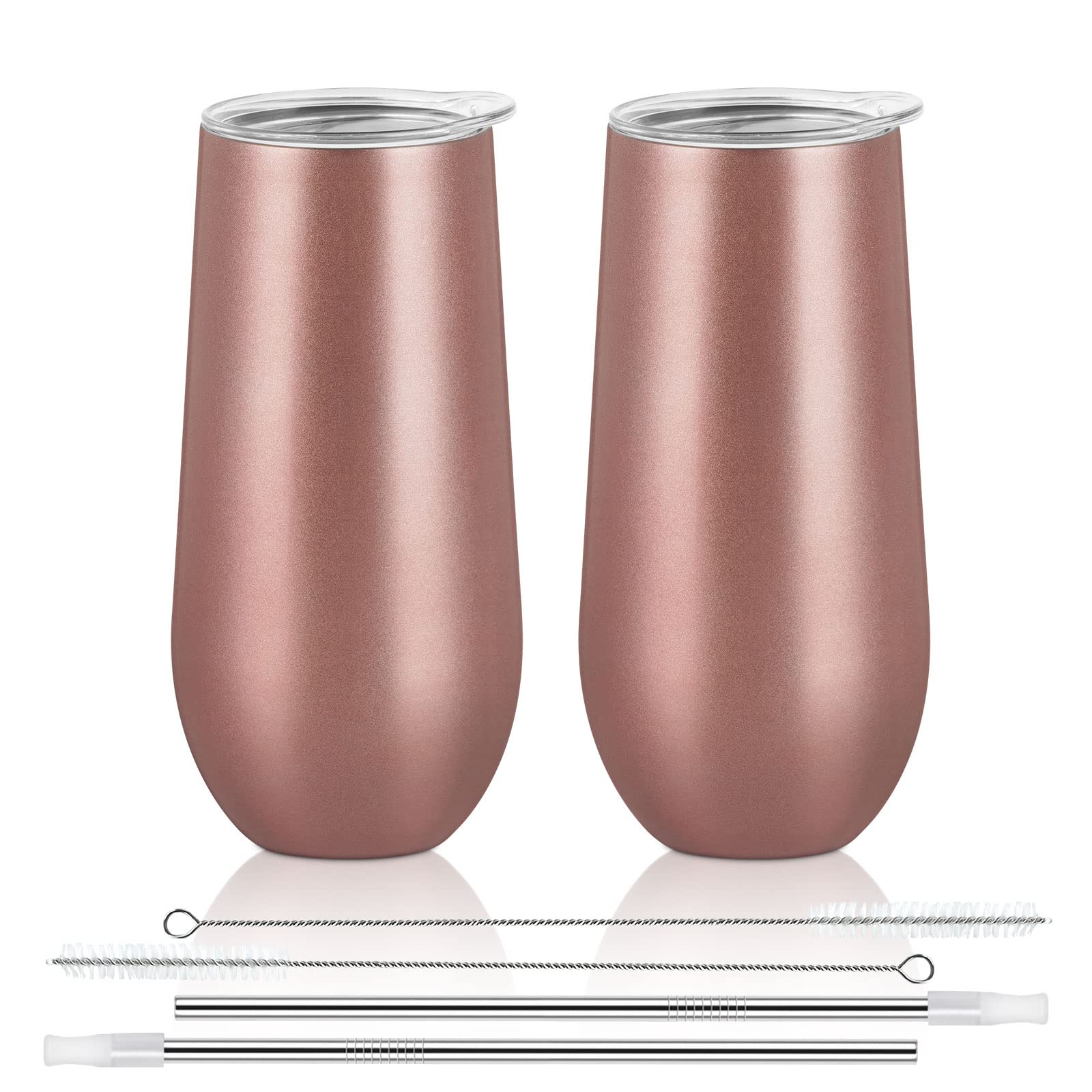 Lifecapido 2 Pack Insulated Champagne Tumblers, 12oz Stemless Champagne Flutes, Stainless Steel Champagne Flute Tumblers, Insulated Champagne Glass for Birthday Party Wedding Christmas (Rose Gold)