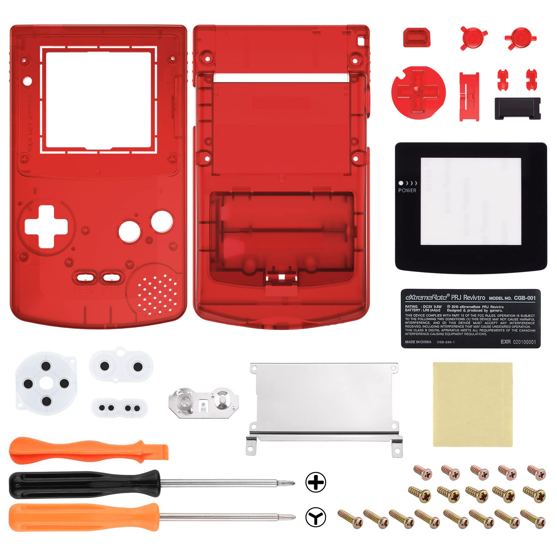 IPS Ready Upgraded eXtremeRate Clear Red Replacement Shell Full Housing & Black Screen Lens for Gameboy Color β Fit for GBC OSD IPS & Regular IPS & Standard LCD β Console & IPS Screen Without