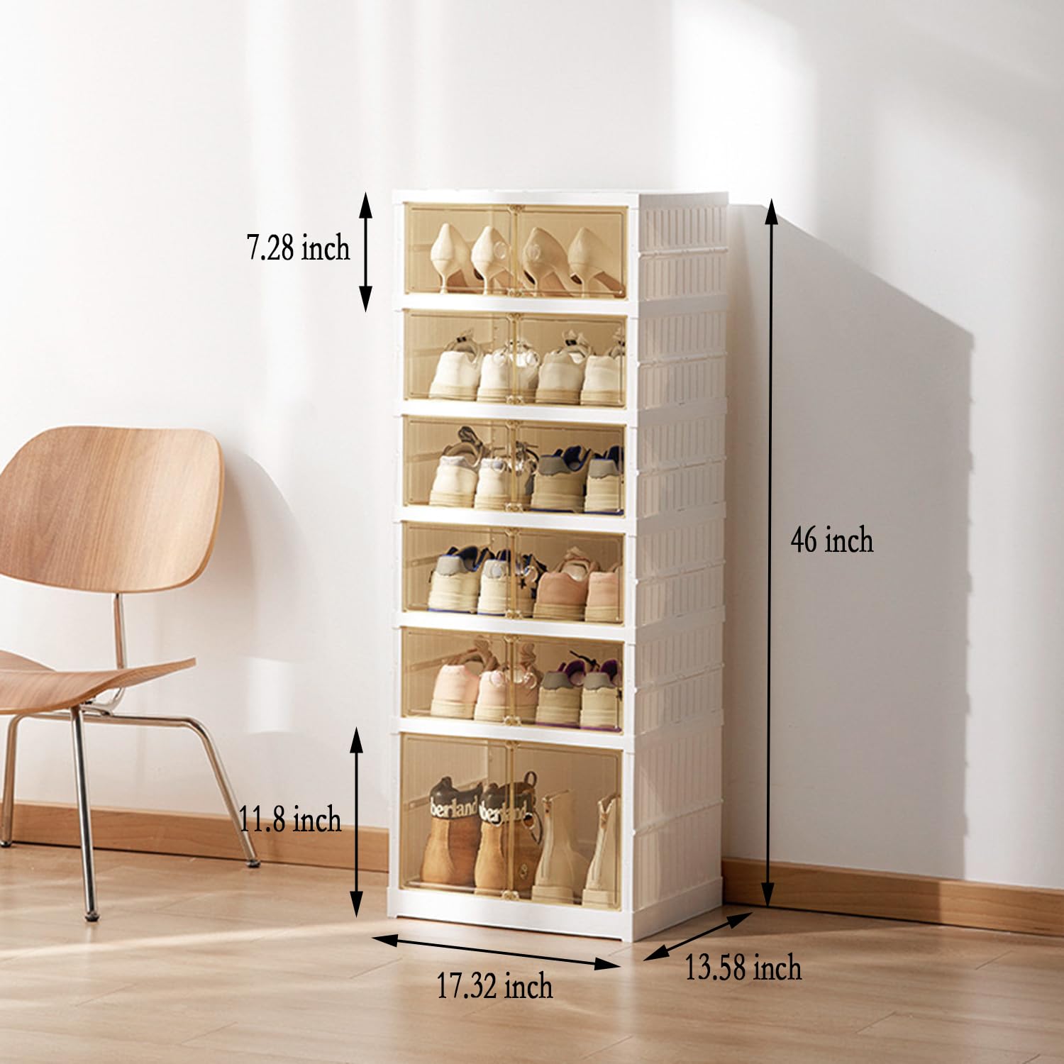 Karida 9-Tier Foldable Shoe Cabinet,Can Store 36 Pairs of Shoes,Plastic Collapsible Shoes Storage Box Clear Shoe Boxes Stackable with Door Easy Assembly Shoe Cabinet Bins with Lids Large