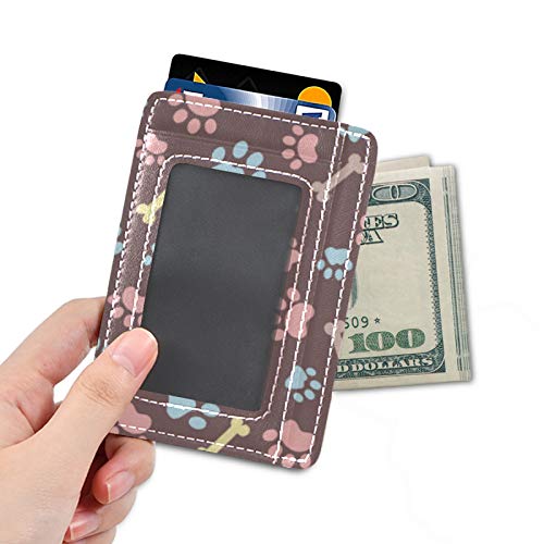 Linomo Thin leather Card Holder and Money Clip Vintage Dog Paw Print Bones Wallet RFID Blocking for Men & Women