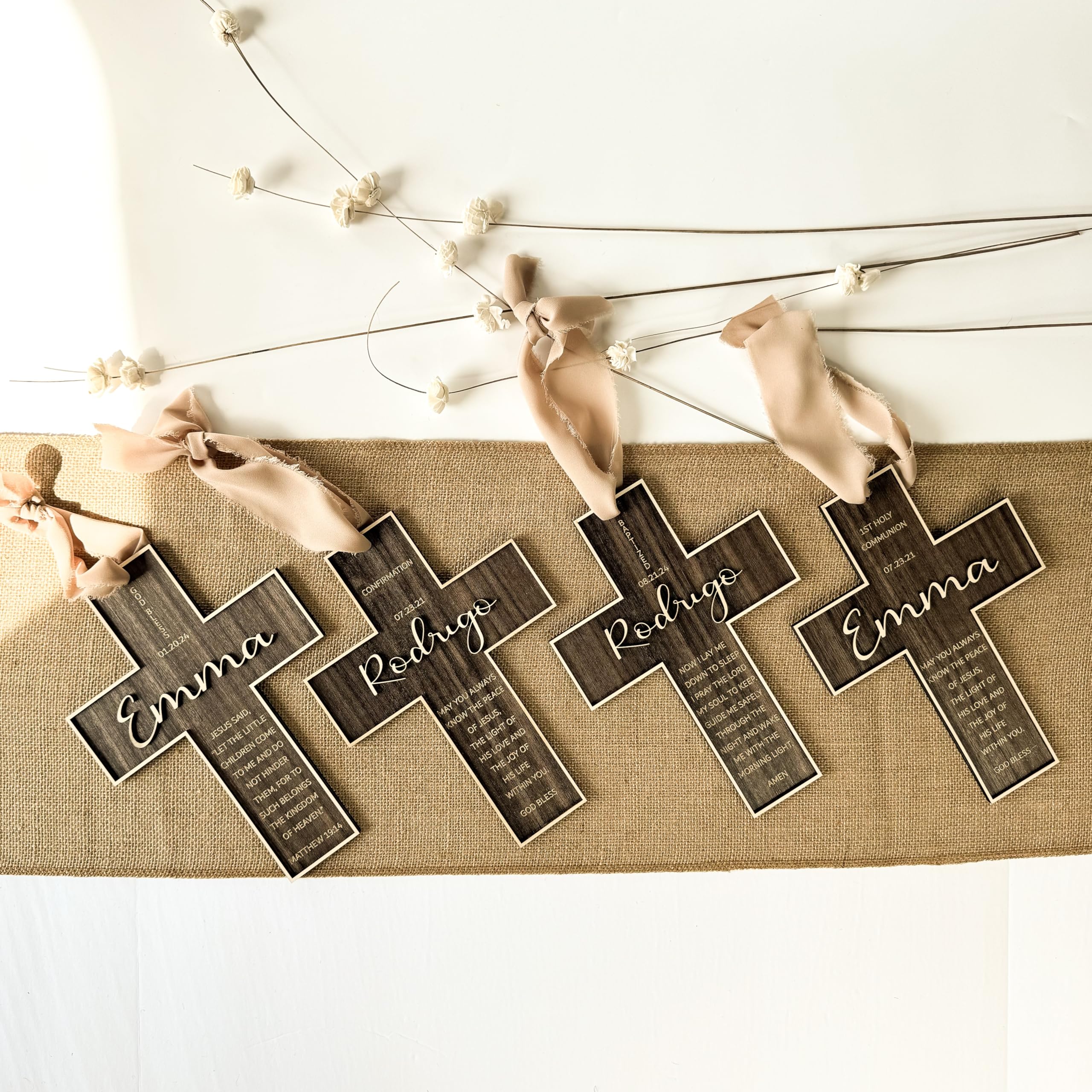 Personalized Engraved Wood Cross, Christian Wooden Cross for Baptism, Holy Communion, Confirmation or Newborn Gift Keepsake with Custom Name and Date with Message (Walnut)