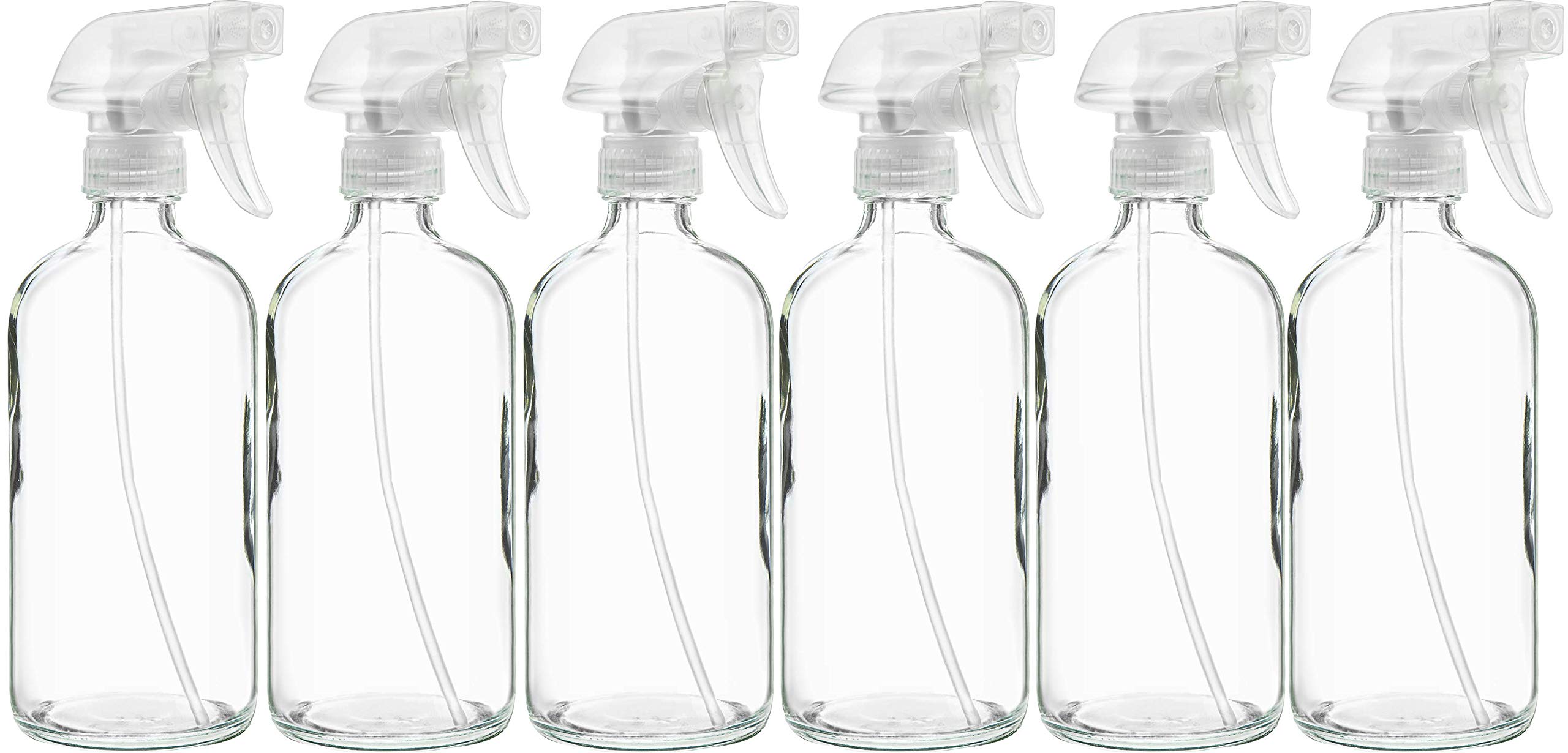 Sallyâs Organics Clear Glass Spray Bottles - 6 Pack - 16oz Refillable Bottle for Laundry, Linen Sprays, Vinegar, Plant Misting & Hair Styling - Chemical-Resistant with Adjustable Mist & Stream Sprayer