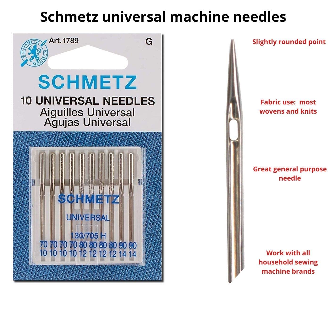 Ball Point and Universal Sewing Machine Needles Combo Pack, (Assorted Size), Fits Brother, Baby Lock, Bernina, Necchi, Juki, Janome, Kenmore, Pfaff, Singer Sewing Machines by Apartment ABC