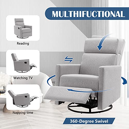 Merax Modern Upholstered Manual Recliner Chair w/Headsupport Adjustable Nursery Glider Rocker for Living Room, Bedroom, Set of 1, Gray-Swivel