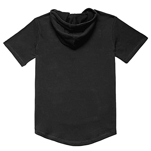 Dubinik®Short Sleeve Hoodie Lightweight Soft Cotton Moisture Wicking Kangaroo Pocket Short Sleeve Hoodie For Men Black