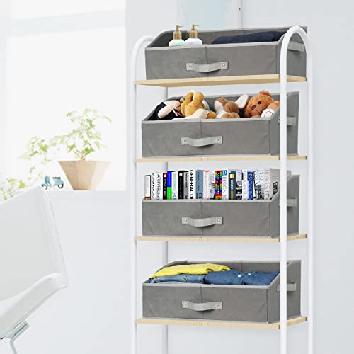 Kntiwiwo Closet Storage Bins Trapezoid Storage Basket, Fabric Storage Bins for closet shelves, Foldable Closet Organizers and Storage Baskets Box with Handles for Bedroom Office,Gray, 4-Pack