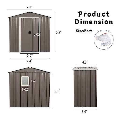 FRANSOUL 8ft x 4ft Outdoor Storage Shed with Lockable Sliding Doors,Metal Tool Shed with Anchors,Hooks and Shelf, Garden Shed Organizer for Yard Patio Lawn Deck,Easy to Assemble,Gray