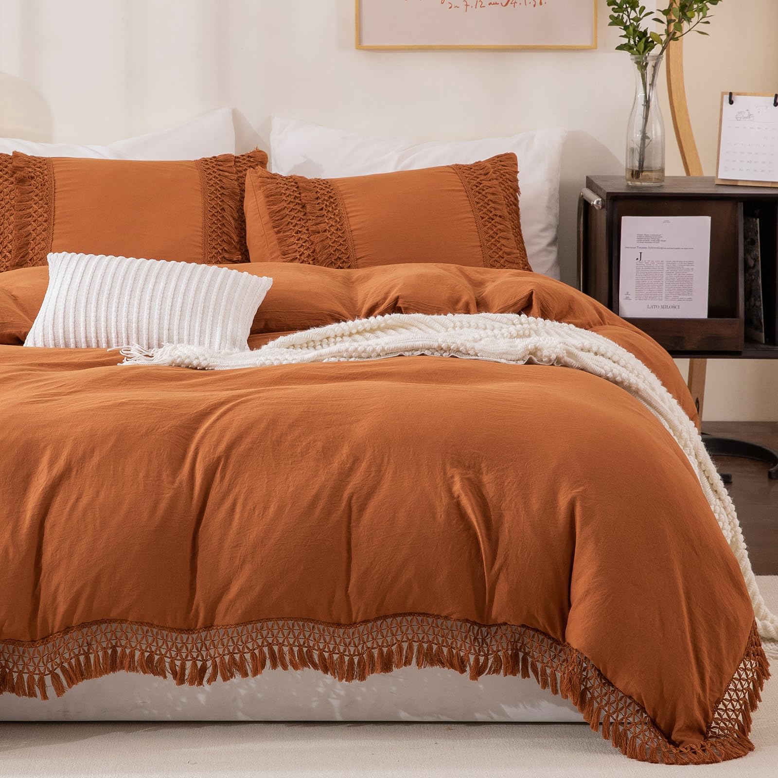 Kids Twin Comforter Set Taupe Tan Boho Bedding Comforter Tassel Bohemian Decorative Bedding Set for Girls Boys Extra Soft All Season Bed Set Twin Size(Twin, Taupe)