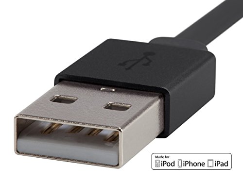 Monoprice Apple MFi Certified Flat Lightning to USB Charge & Sync Cable - 3 Feet - Black | iPhone X, 8, 8 Plus, 7, 7 Plus, 6, 6 Plus, 5S - Cabernet Series