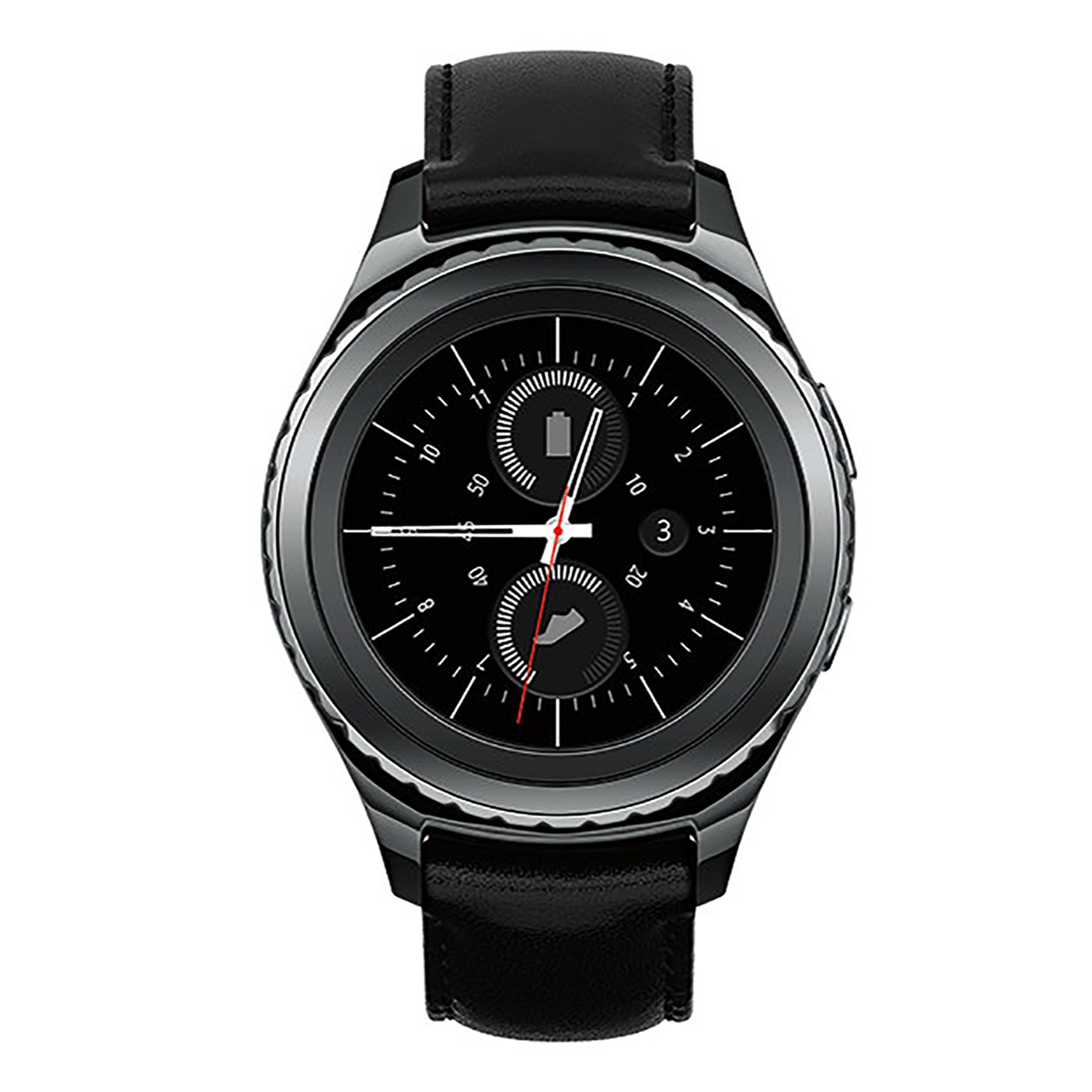 Samsung Gear S2 SM-R735T Stainless Steel Leather Phone Black Smartwatch for T-Mobile (Renewed)