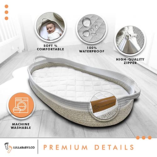 Lullababy and Co Baby Changing Basket with Two Covers β Practical Basket with Foam Pad β Cotton Rope Diaper Changing Station with Waterproof Cover - Changing Table Topper