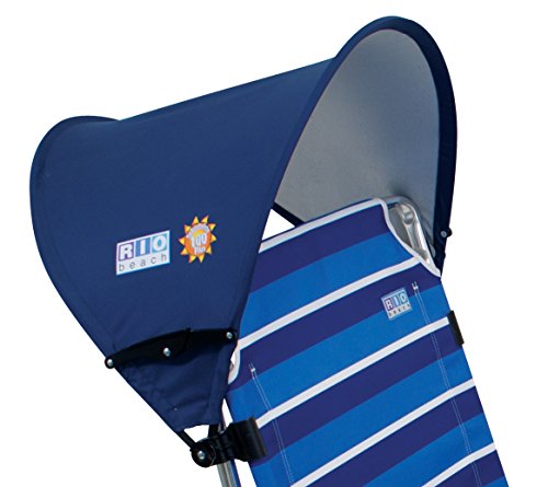 Rio Gear Beach 17" Extended Height 4-Position Folding Beach Chair -Polyester, Graphic Traffic Blue/White/Multi Stripe & Rio Beach MyCanopy Personal Chair Sun Shade, Navy