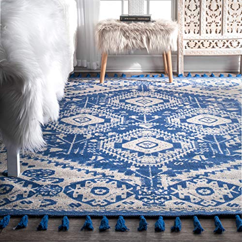 nuLOOM Noreen Kilim Tassel Runner Rug, 2' 6" x 8', Blue