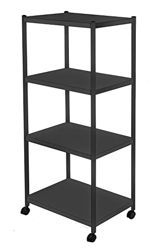 JEPRECO 4-Tier Stainless Steel Utility Shelving Unit with Wheels 23.6" L x 13.8" W x 43.5" H, Kitchen Baker's Rack Microwave Stand Cart for Kitchen Office Home, Multi-Purpose Organizer Rack (Black)