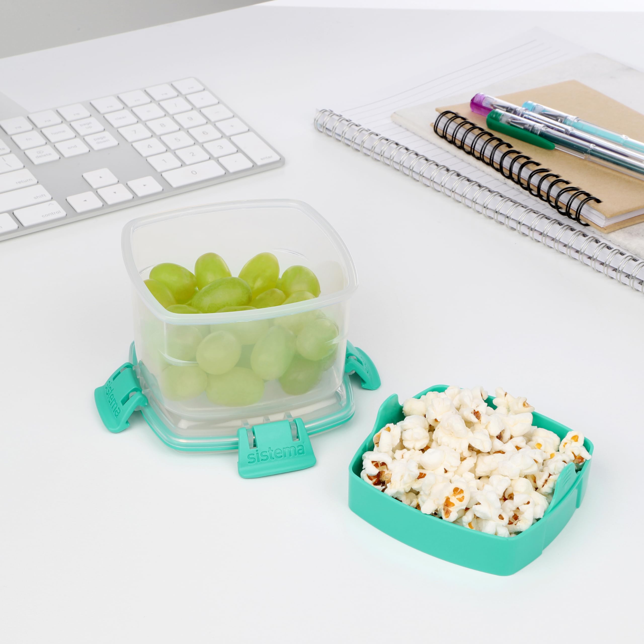 Sistema To Go Collection, 13.5 oz./0.4 L, Portable Snack Container with Separate Compartments, Flexible Seal & Easy-Lock Clips, BPA & Phthalate Free, Color May Vary