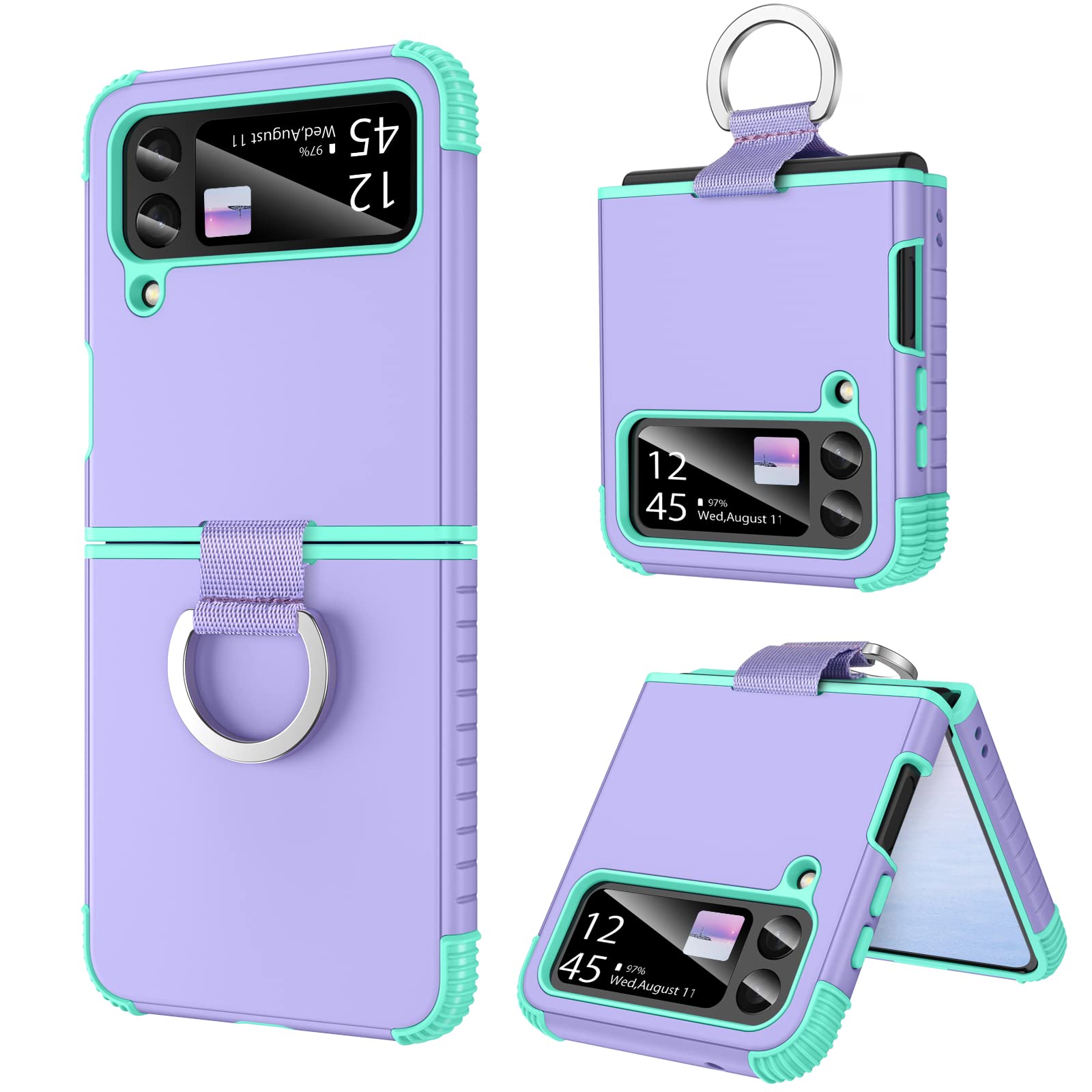 BENTOBEN Samsung Galaxy Z Flip 3 Case 5G Case, Heavy Duty 2 in 1 Full Body Rugged Shockproof Protection Cover with Ring Girls Women Boy Men Covers for Galaxy Z Flip 3 6.7ā, Purple/Mint
