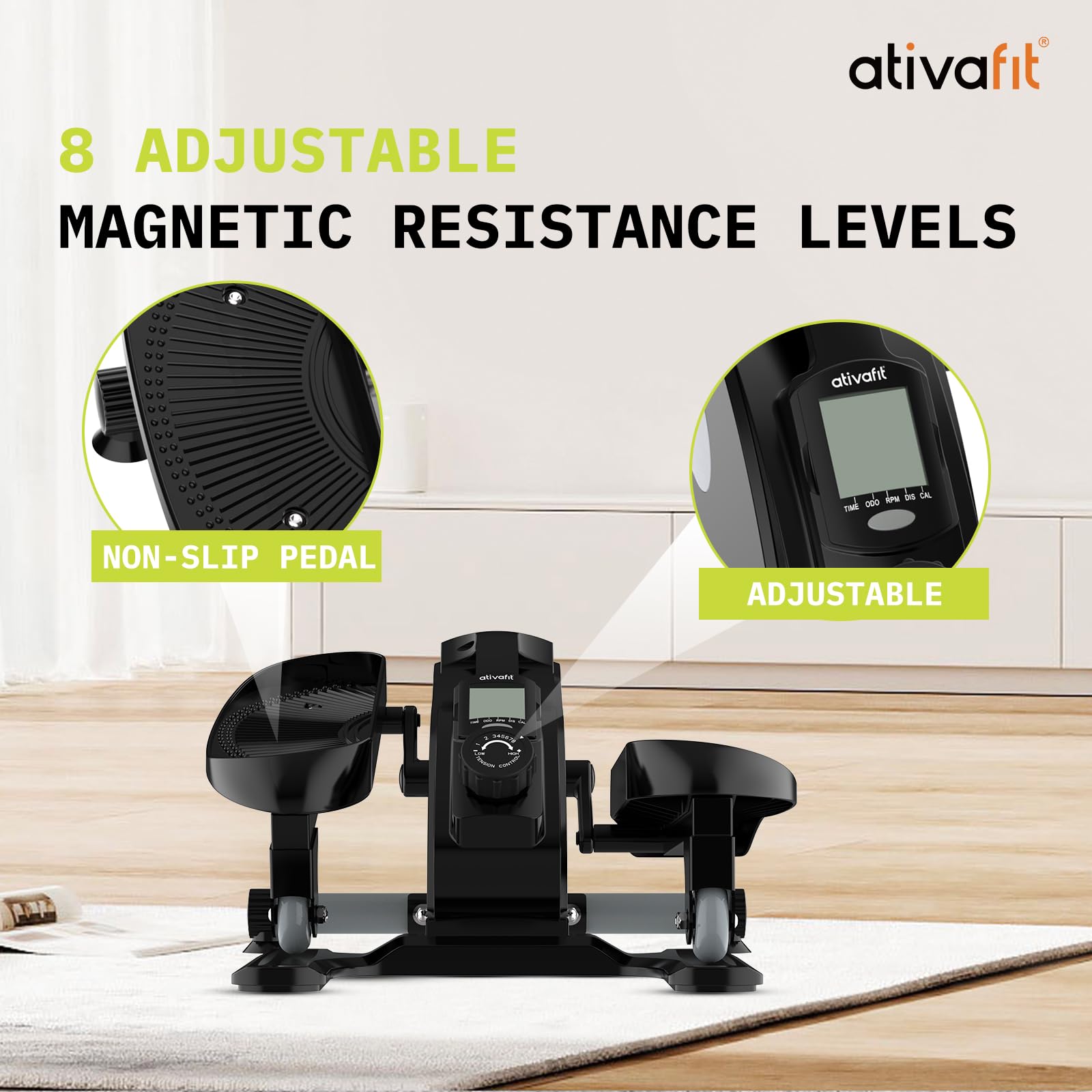 Ativafit Magnetic Under Desk Elliptical Pedal Exerciser for Home and Office Indoor Workout Poratable Mini Steppers Elliptical Training Machines for Senior Physical Therapy Equipment (White)