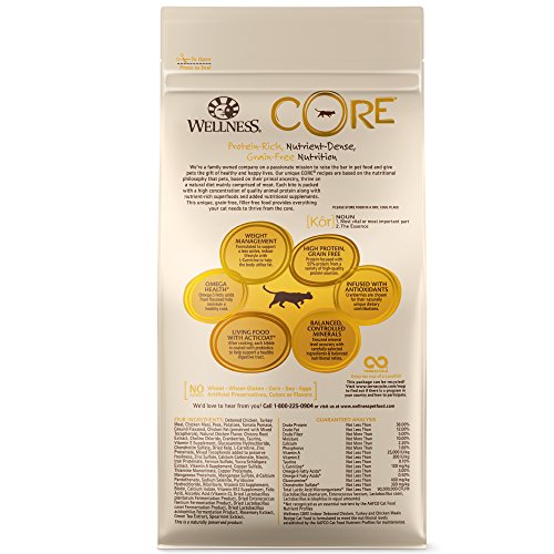 Wellness CORE Grain-Free Chicken, Turkey & Chicken Meal Indoor Formula Dry Cat Food, 11 Pound Bag