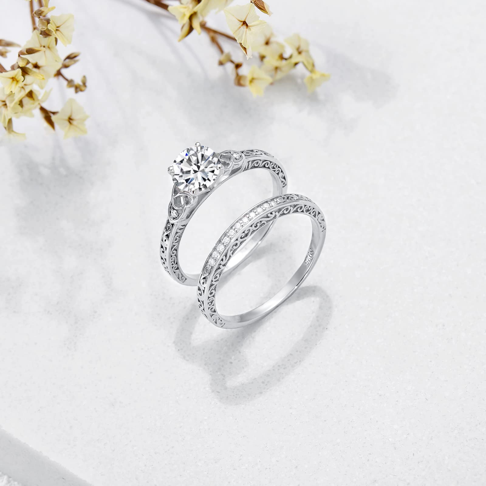 Ayafee 1.13 Carat (ctw) Moissanite Wedding Sets for Women, S925 Sterling Silver Vintage Engagement Ring Sets for Women - 5