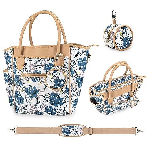 MEYTEILAY Diaper Bag Tote Baby Changing Bag Portable Waterproof Splashproof and Large Capacity with Shoulder Strap(Blue Flower)