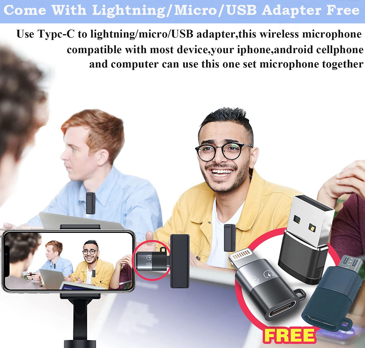BaoDanRen Wireless Lavalier Microphone,Lavalier Microphone for iPhone Android,2 Pack Professional Lapel Micophone Wireless for Interview Video Podcast Vlog YouTube S12