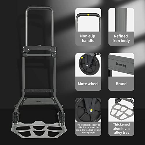 Leeyoung Folding Hand Truck and Dolly, 264 Lb Capacity Heavy-Duty Luggage Trolley Cart with Telescoping Handle and PP+EVA Wheels