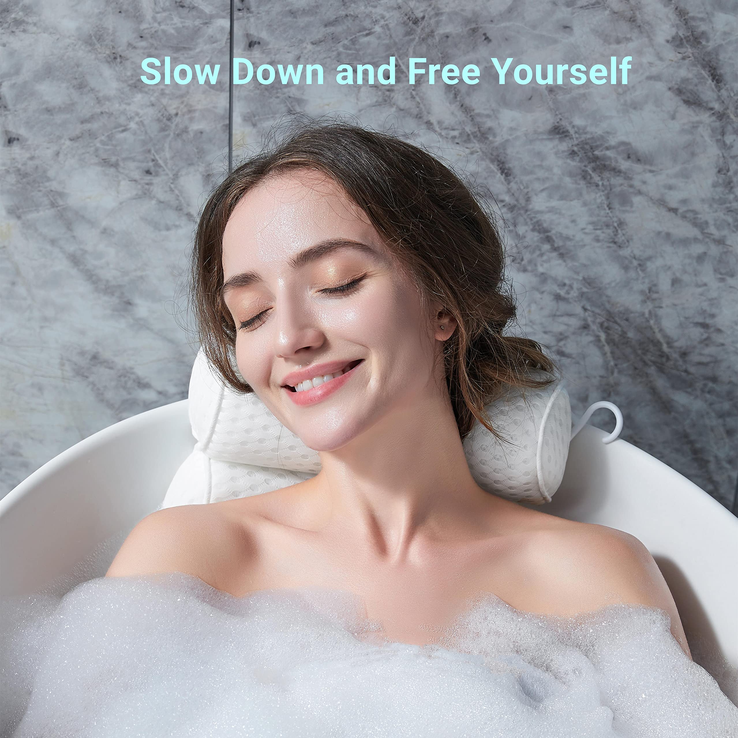 CAICFYIN Bathtub Pillow for Men and Women,Bath Pillows for Tub with 4D Waterproof Air Mesh Material Technology and 7 Non Slip Suction Cups,Bath Pillows for Tub Neck and Back Support