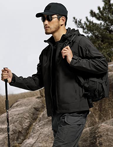 FREE SOLDIER Softshell Hiking Warm Hunting Tactical Waterproof Winter Jacket for Men(Black,3XL)