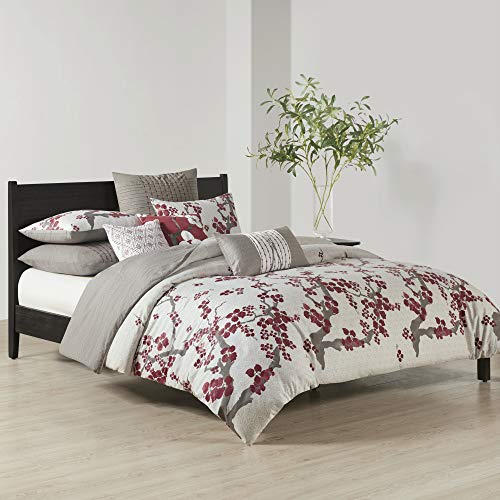 N Natori Cherry Blossom Fashion Throw Pillow, Global Inspied Applique Square Decorative Pillow, 18X18, Biking Red