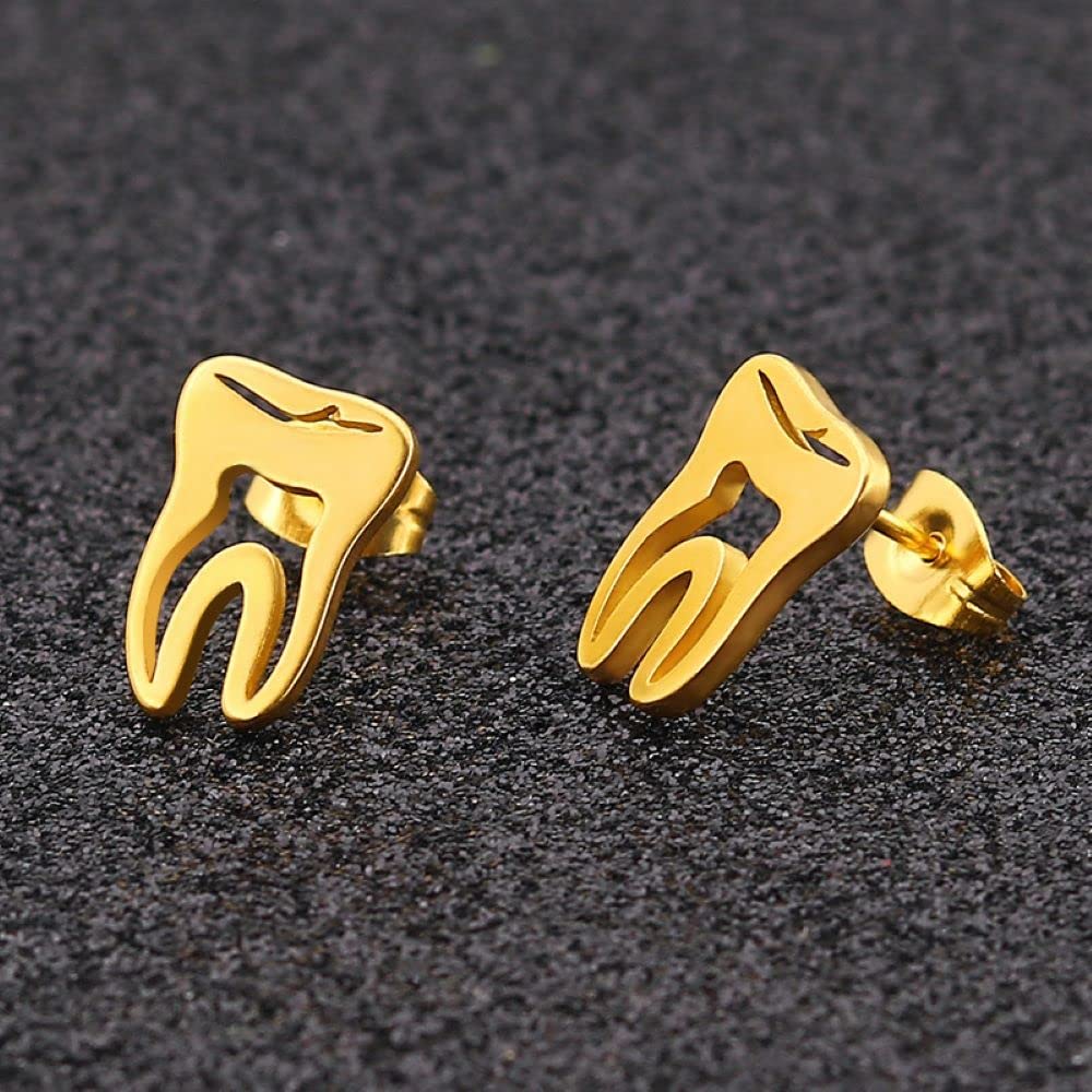 AOCHEE Tooth Earrings Studs Dental Earrings for Women in Silver Gold Rose Gold Color