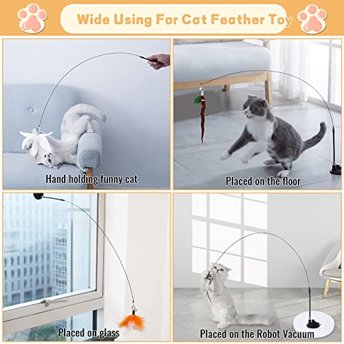 Jetczo Cat Feather Toys, Interactive Cat Wand Toys with Super Suction Cup Detachable 5 PCS Feather Replacements with Bell, 2 Teaser Wand Cat Spring Feather Toys for Indoor Cats Kitten Exercise (Set 3)