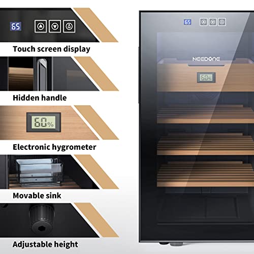 NEEDONE 350 Count Electric Cooler Cabinet, Made with Spanish Cedar Wood Shelves & Drawer with Hygrometer, LED Lighting, Cooling Function, Gift for Men