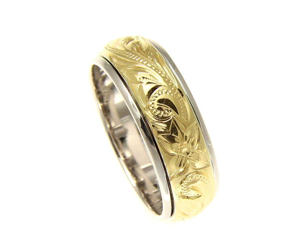 Arthur's Jewelry 925 sterling silver Hawaiian plumeria scroll yellow gold plated 2 tone spin ring size 9