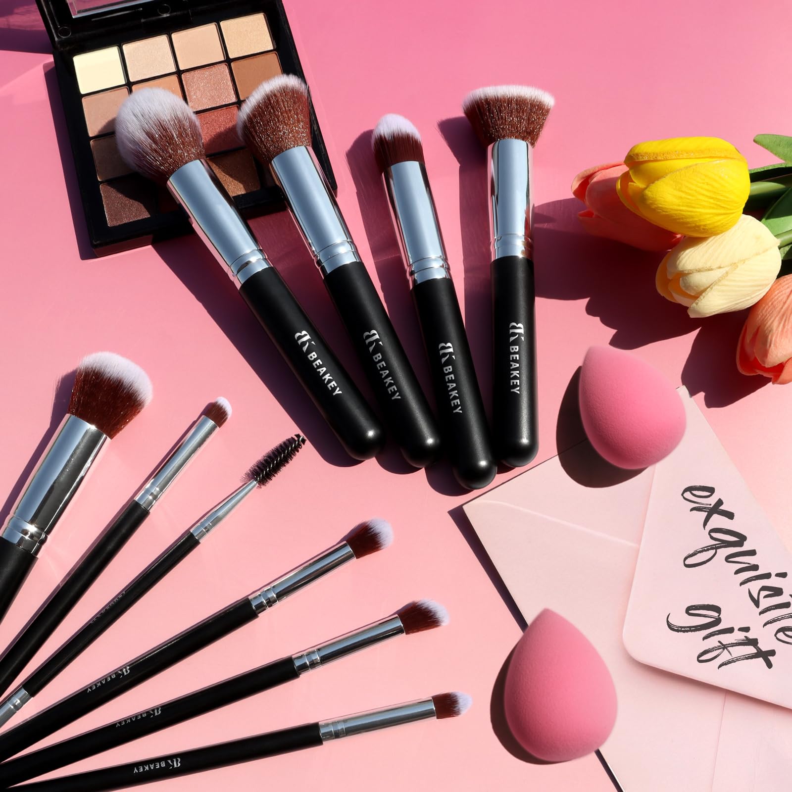 BEAKEY Makeup Brush Set, 18Pcs Makeup Brushes High End Professional for Perfect Foundation, Powder, Concealer, Cream, Blush, Eyeshadow Application with Soft Bristles, Pink Makeup Brushes