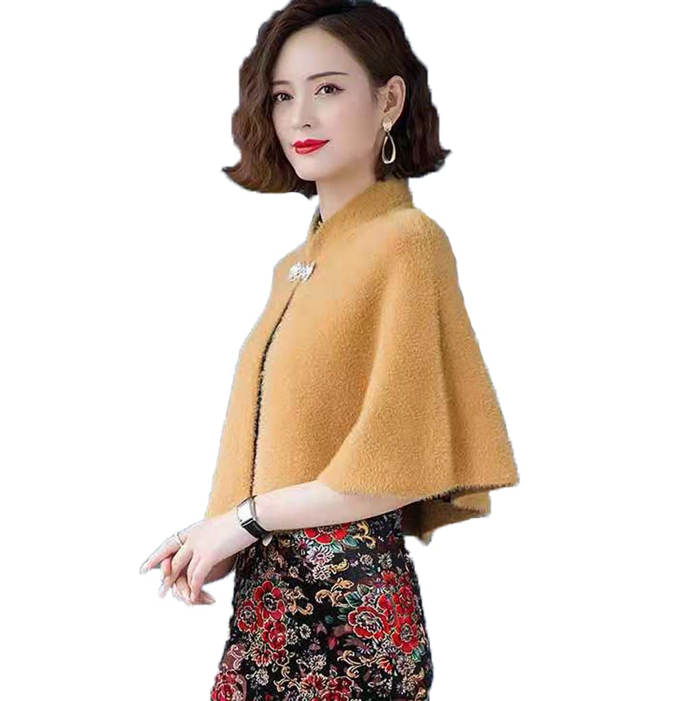 Baoqiya Wool Blend Capelet Capes Hooded Warm Poncho Bridal Stole Cape shawl for women(black)