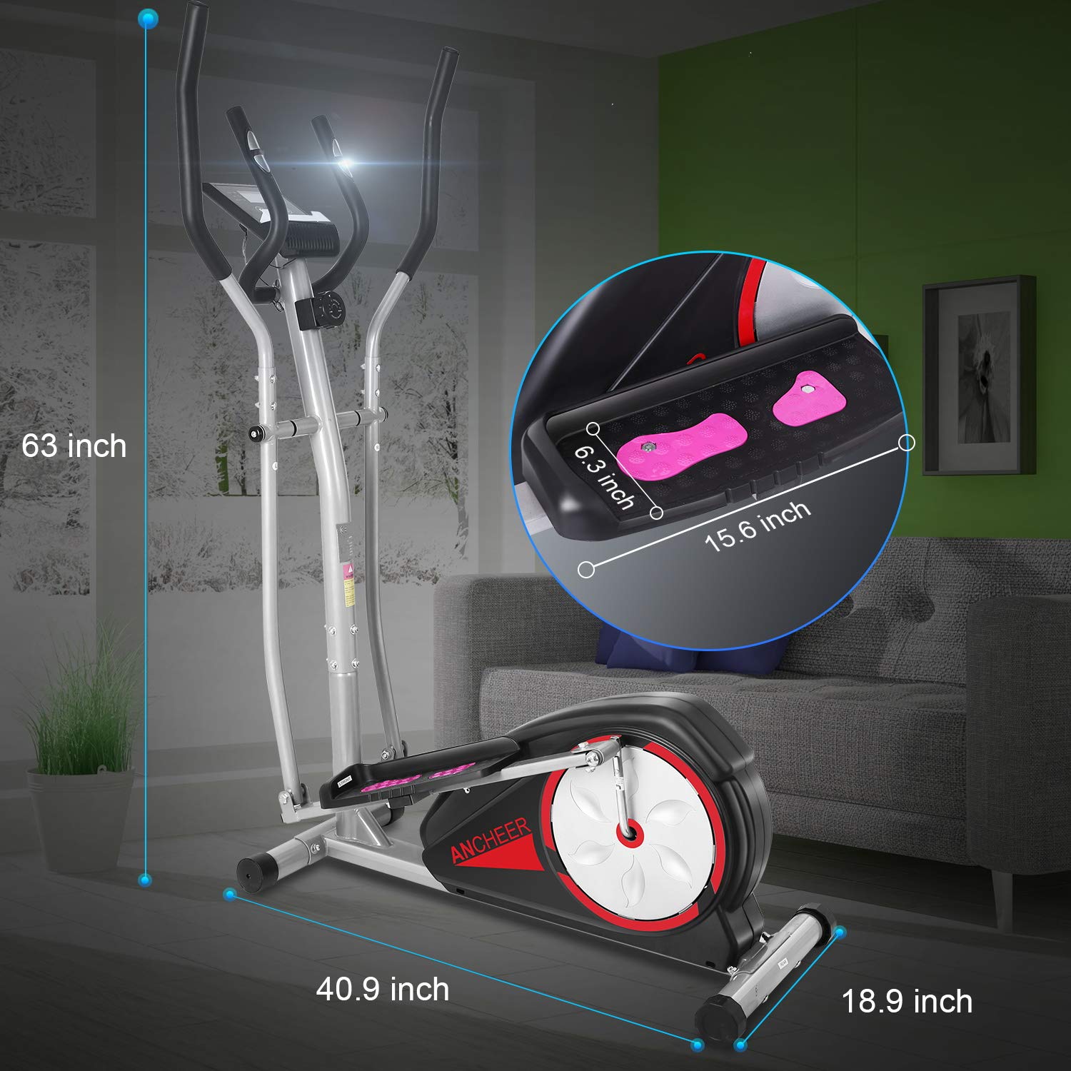 ANCHEER Elliptical Machine for Home Use, Magnetic Elliptical Training with Pulse Rate Grips and LCD Monitor, Smooth Quiet Driven for Home Gym Office Workout